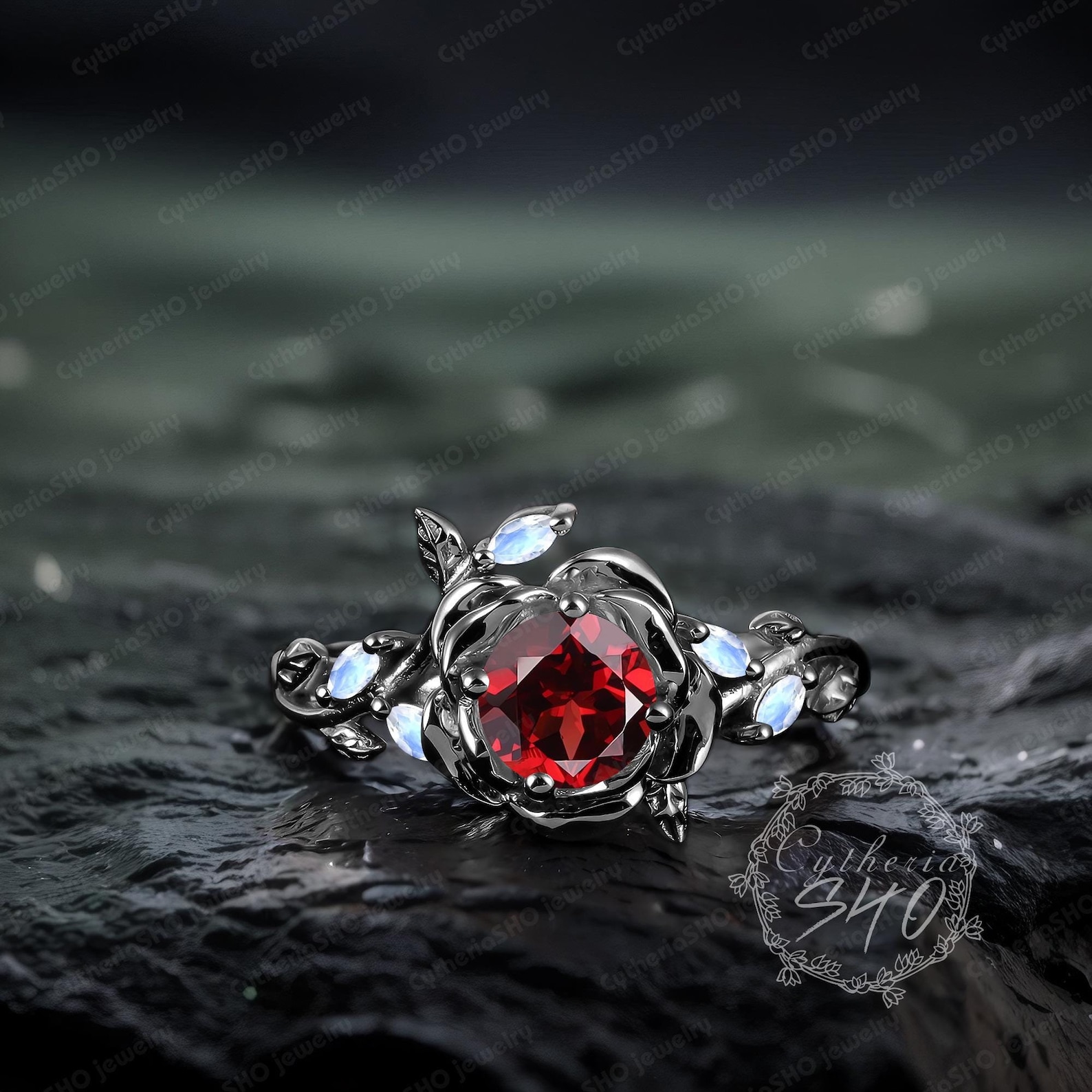 Unique Red Garnet Engagement Ring Solid Gold Promise Ring Nature ...