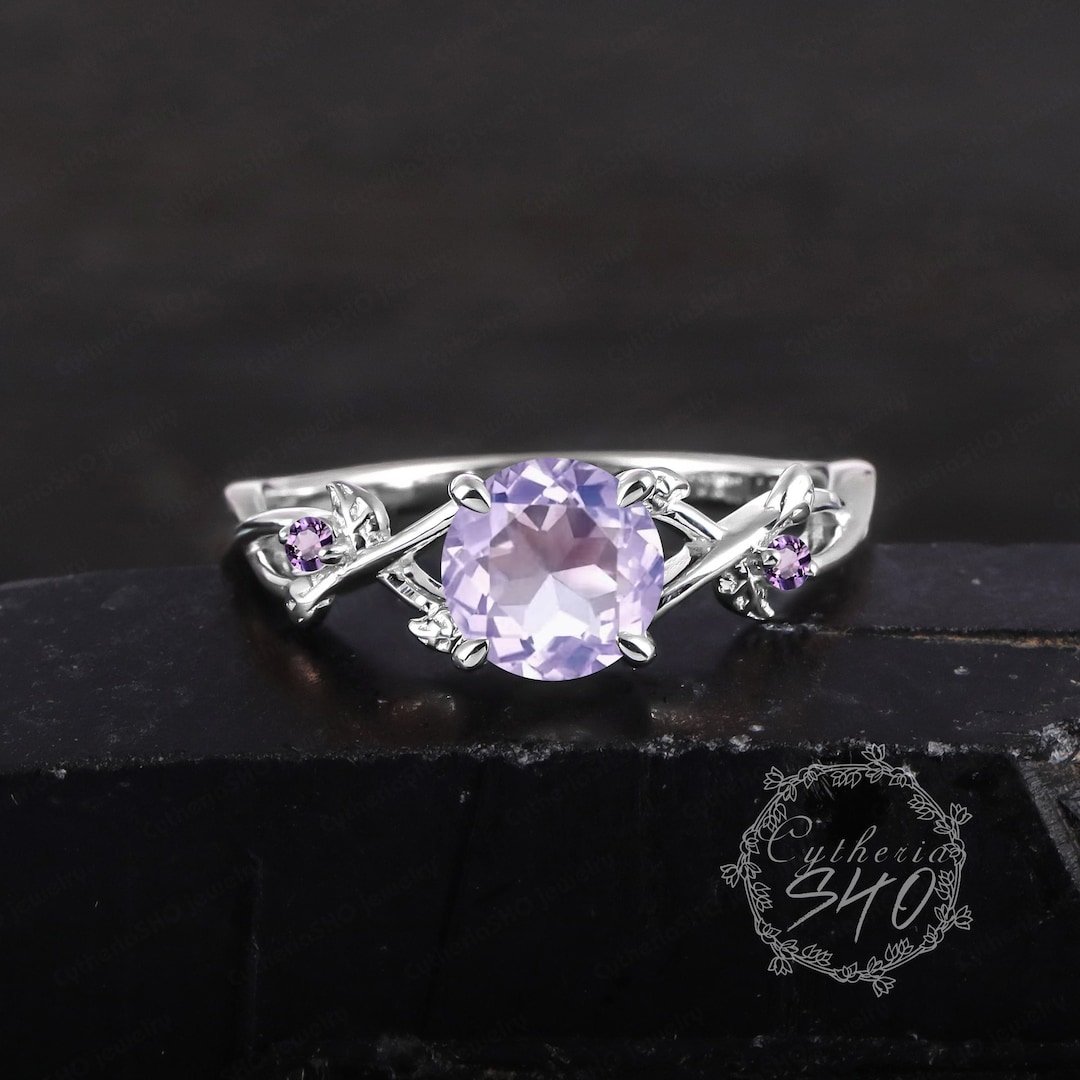 Unique Natural Lavender Amethyst Engagement Ring 14K White Gold Promise ...