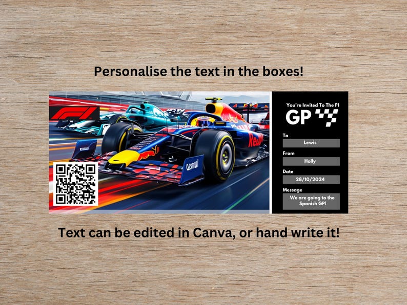 Personalised Printable FORMULA 1 Gift Ticket. F1 Grand Prix, Formula ...