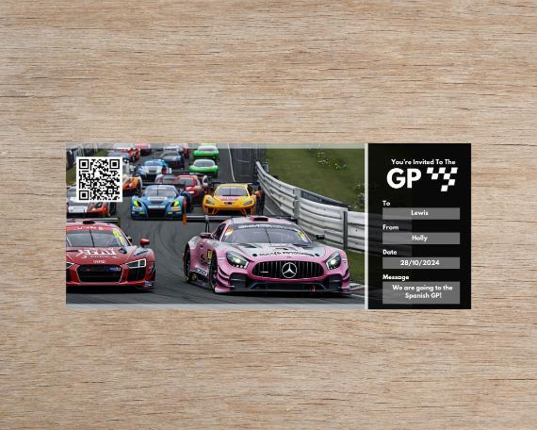 Personalised Printable RACING Gift Ticket. Grand Prix, Racing Ticket ...
