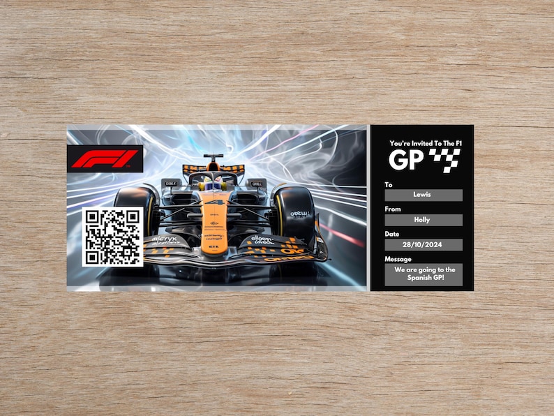 Personalised Printable FORMULA 1 Gift Ticket. F1 Grand Prix, Formula ...