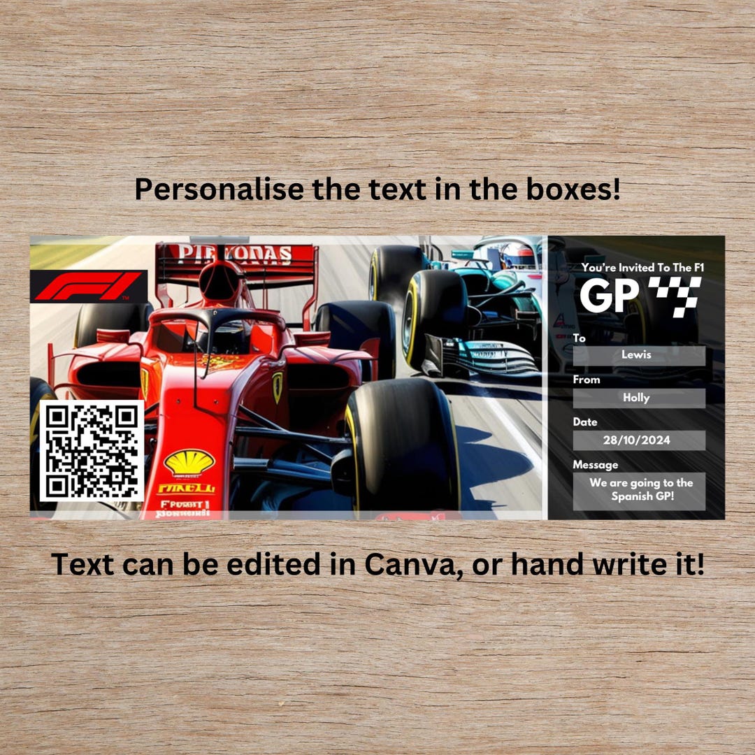 Personalised Printable FORMULA 1 Gift Ticket. F1 Grand Prix, Formula ...