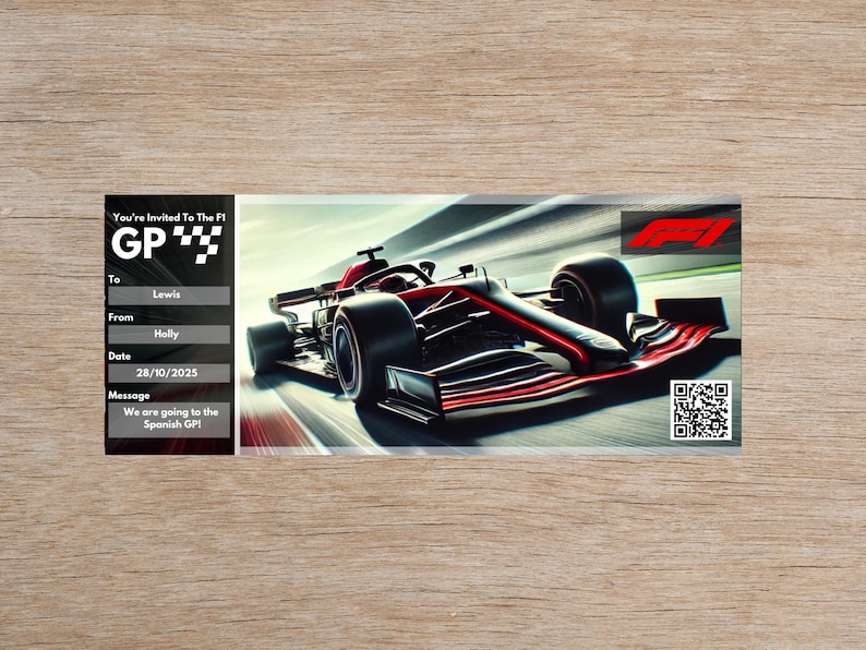 Personalised Printable FORMULA 1 Gift Ticket, Formula One Ticket, F1 ...