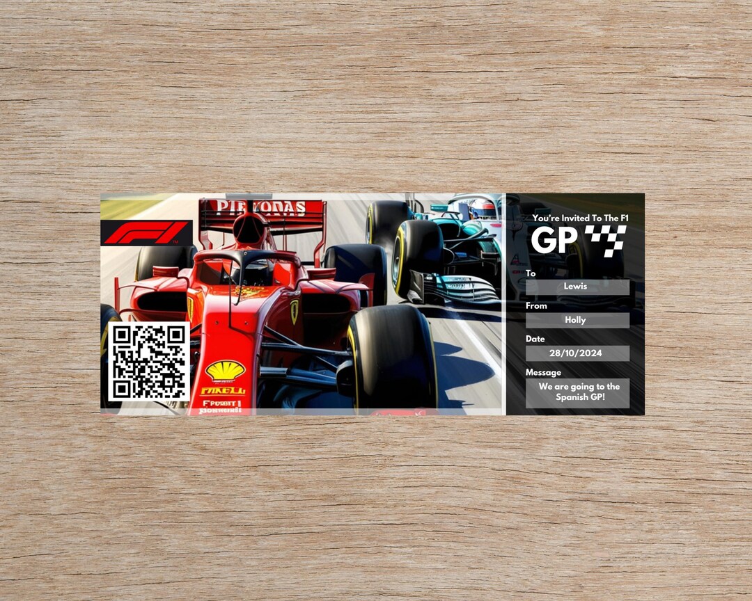 Personalised Printable FORMULA 1 Gift Ticket. F1 Grand Prix, Formula ...
