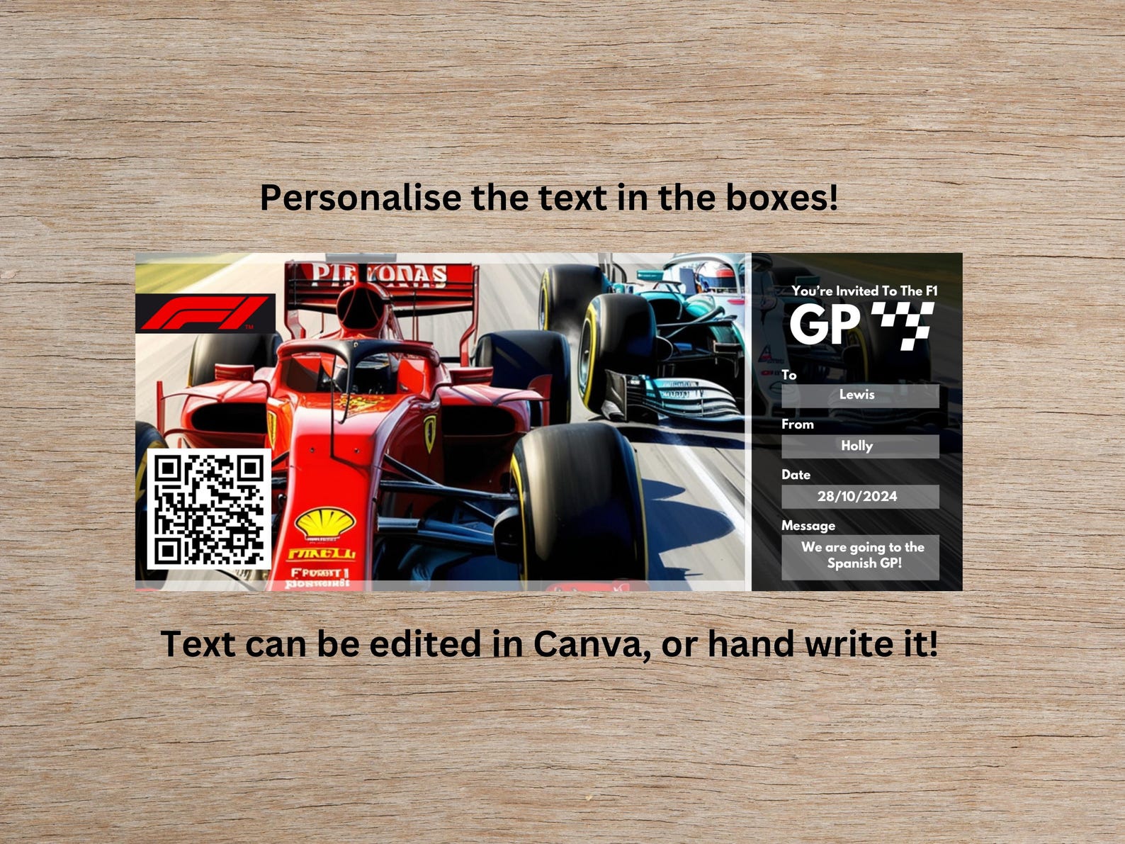 Personalised Printable FORMULA 1 Gift Ticket. F1 Grand Prix, Formula ...
