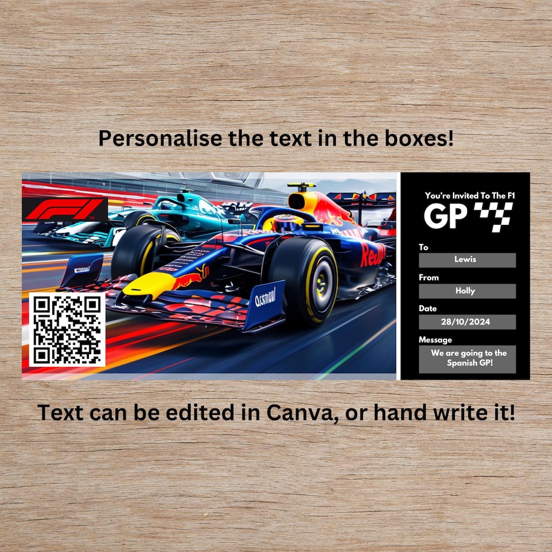 Personalised Printable FORMULA 1 Gift Ticket. F1 Grand Prix, Formula ...