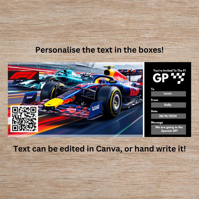 Personalised Printable FORMULA 1 Gift Ticket. F1 Grand Prix, Formula ...