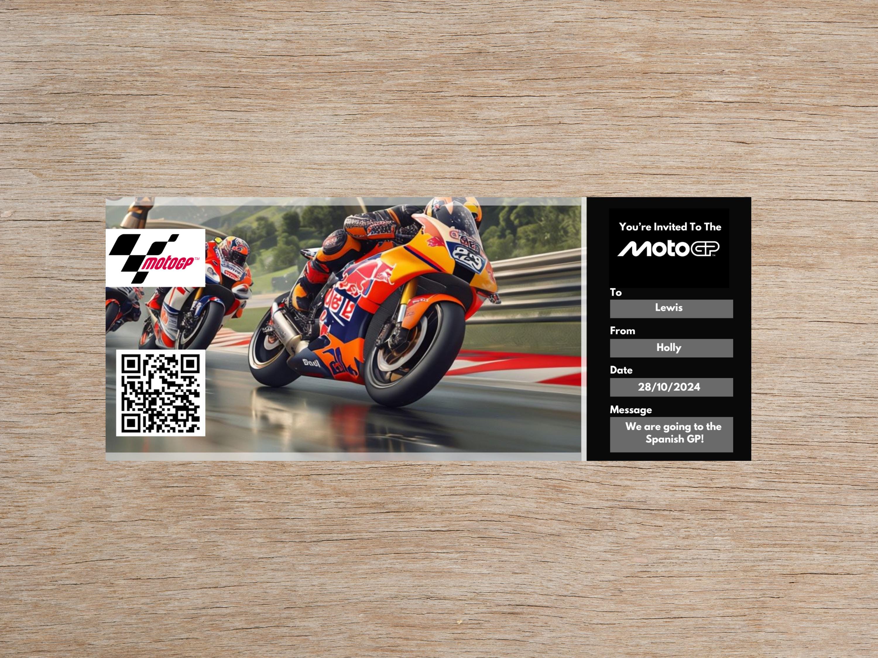 Personalised Printable Motogp Gift Ticket. Motogp Grand Prix, Motogp ...