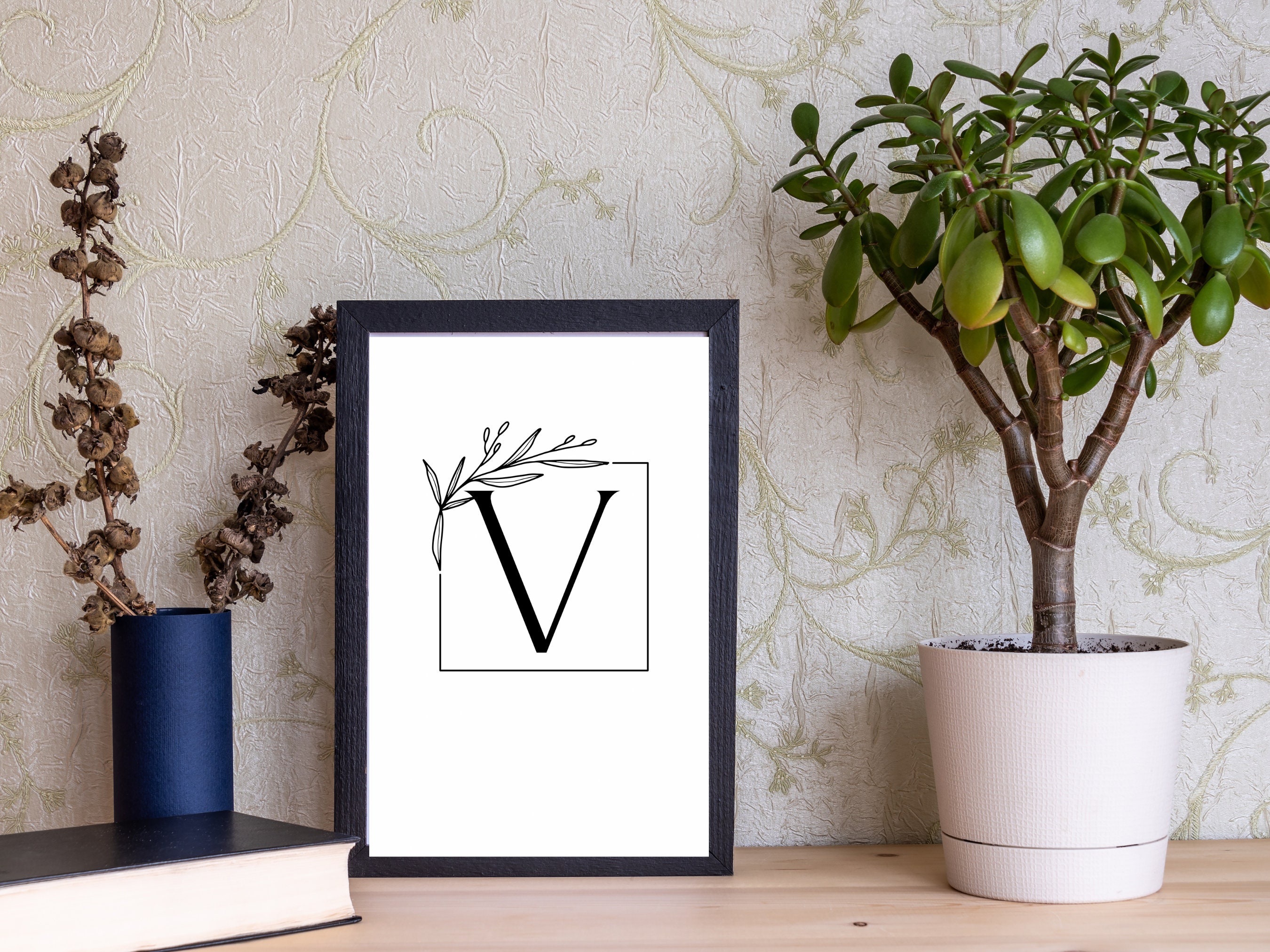 Rustic Modern Letter “V” Black Bold Lettering Printable Wall Art - Etsy