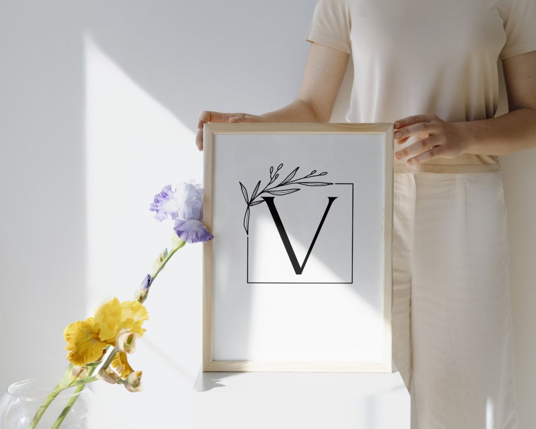 Rustic Modern Letter “V” Black Bold Lettering Printable Wall Art - Etsy