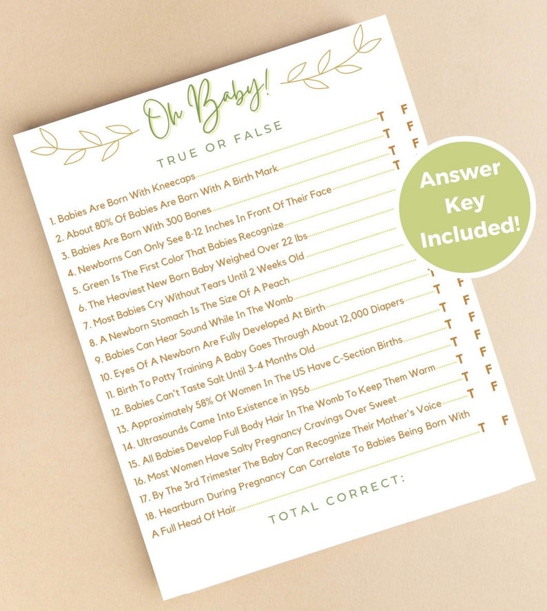 Baby Shower Game True or False Digital Instant Download - Etsy