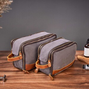 Canvas and Leather Toiletry Bag for Men, Personalized Dopp Kit, Extra ...
