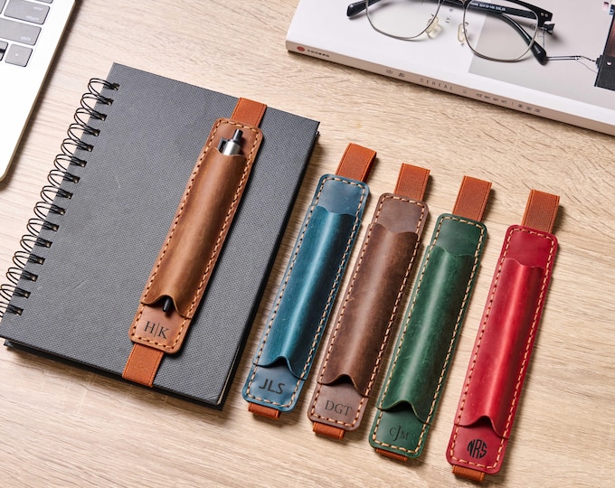 Personalized Pen Holder for Notebook, Leather Single Pen Pouch, Journal ...