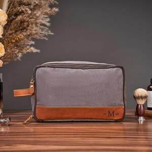 Canvas and Leather Toiletry Bag for Men, Personalized Dopp Kit, Extra ...