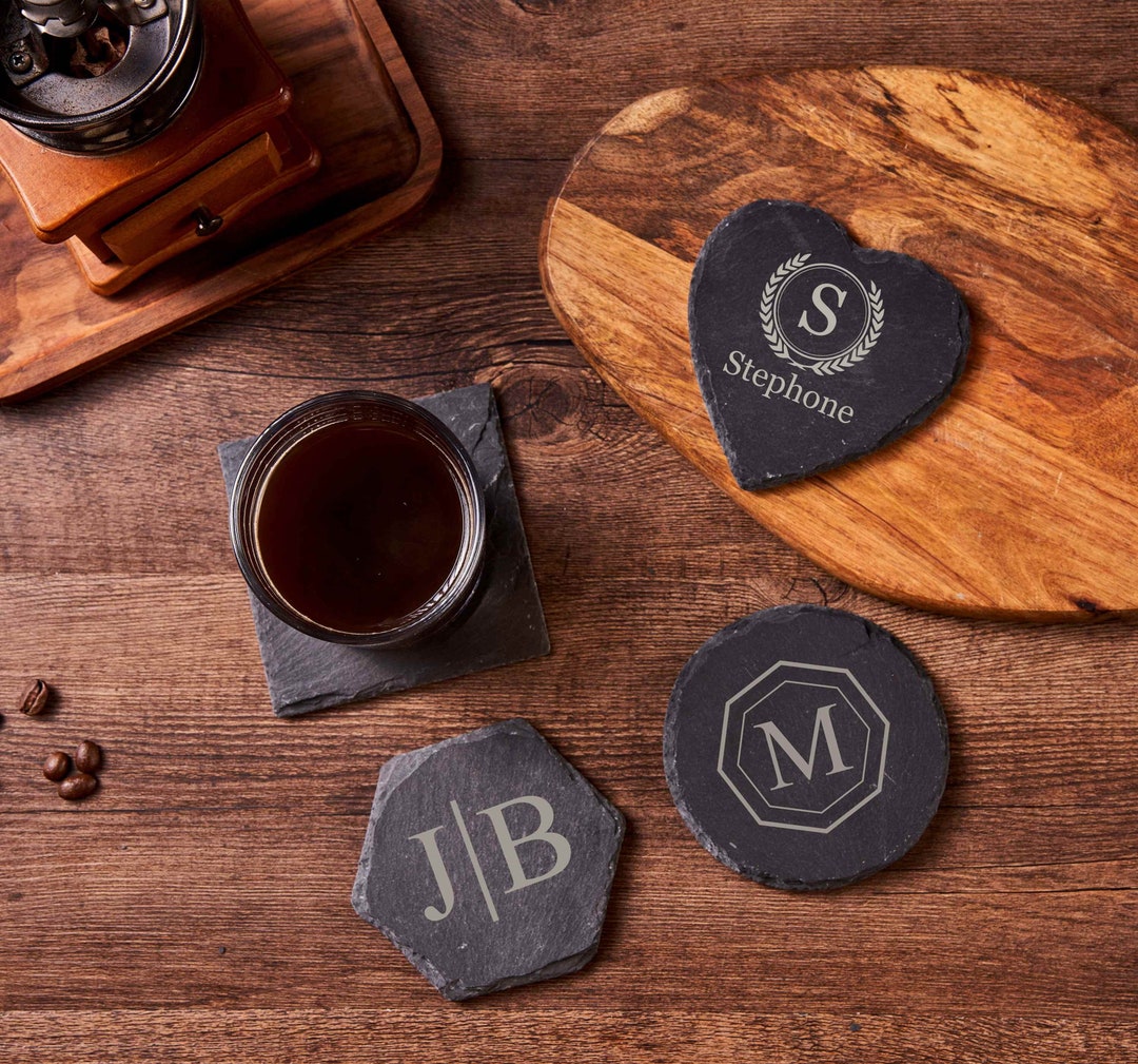 Custom Slate Coasters Set, Housewarming Gift Set, Drink Coffee Coasters ...