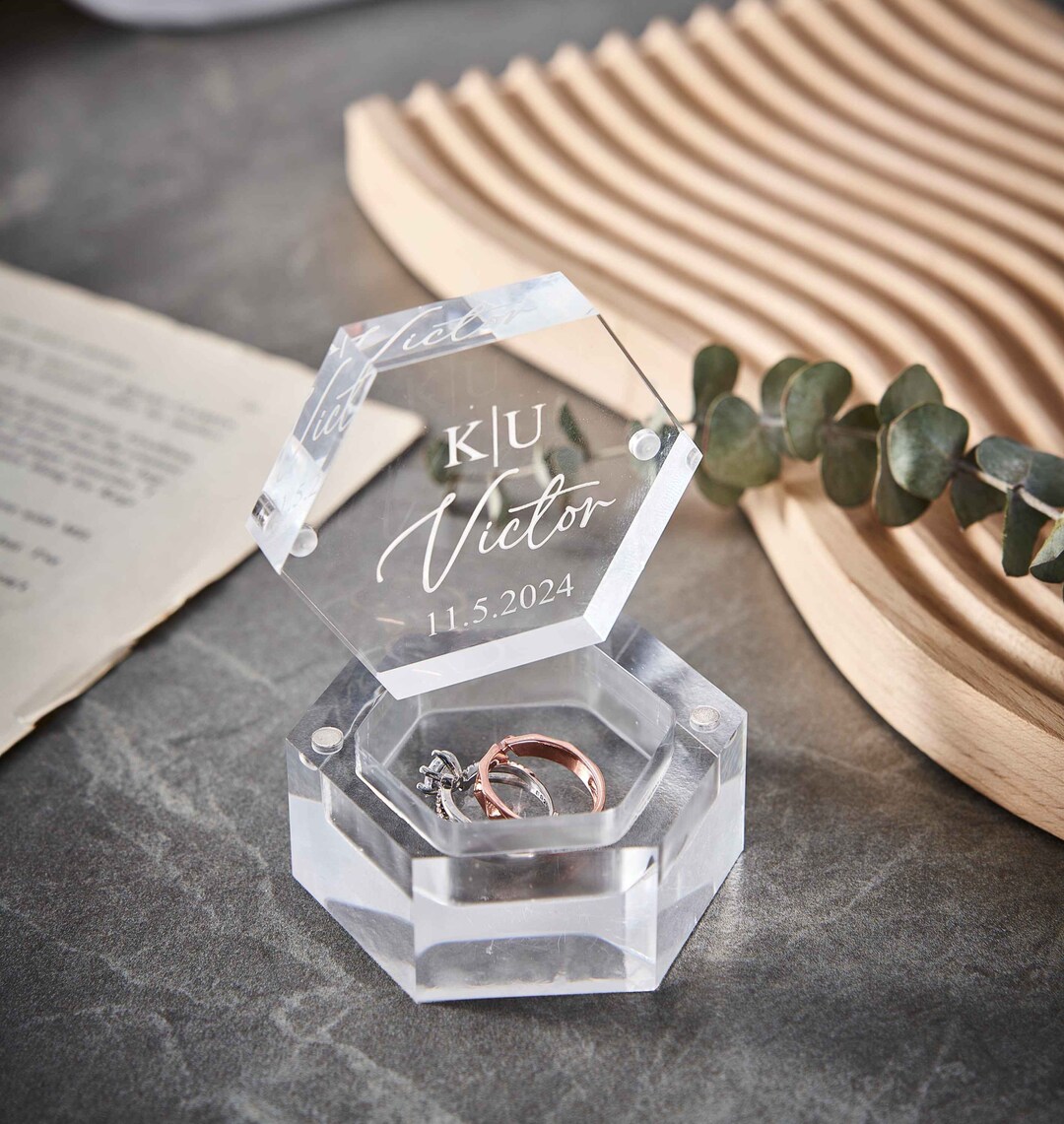 Personalized Wedding Ring Box, Custom Acrylic Ring Box, Engraved Ring ...
