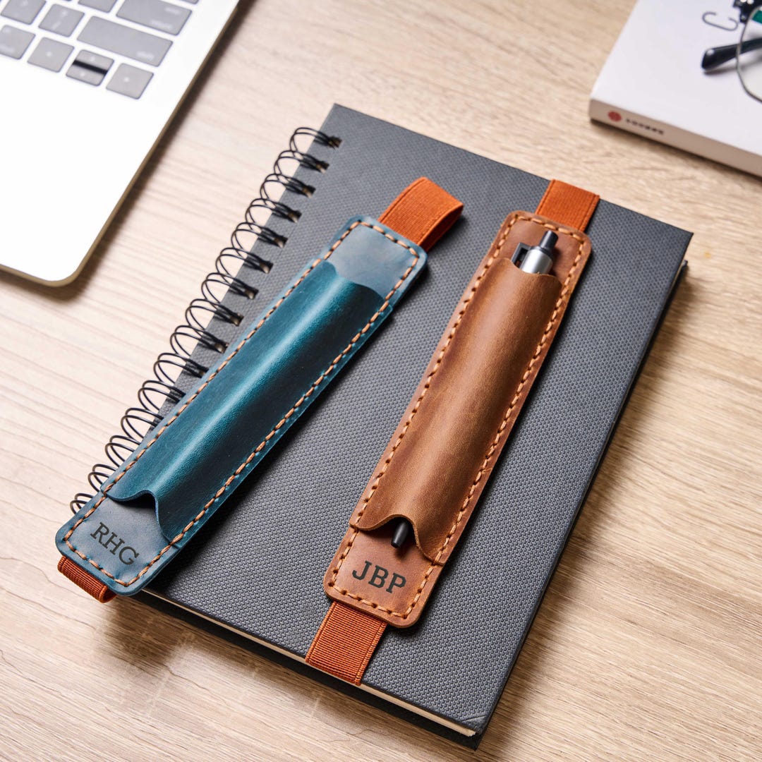 Personalized Pen Holder, Adjustable Leather Band Pen Sleeve Holder for ...