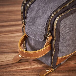 Canvas and Leather Toiletry Bag for Men, Personalized Dopp Kit, Extra ...