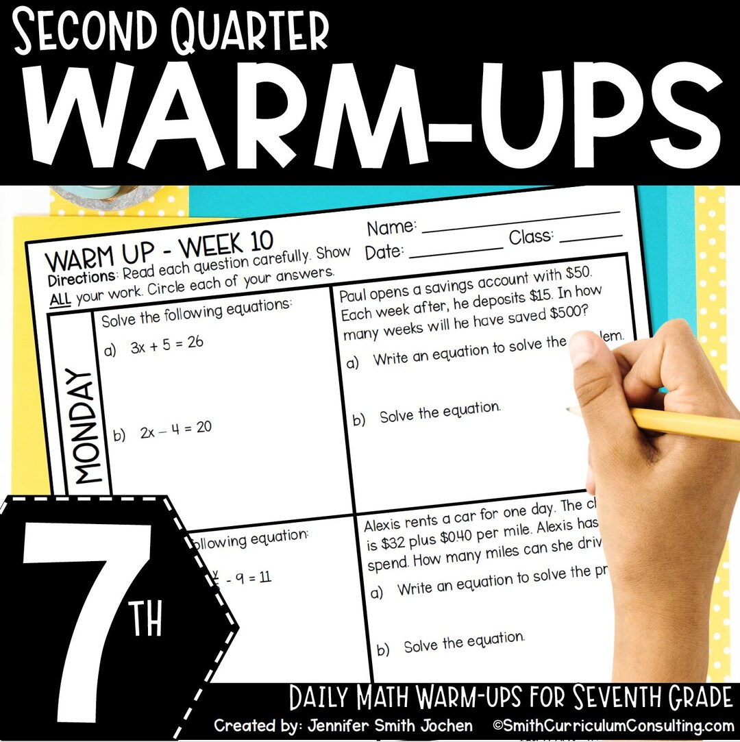 7th Grade Math Warm-ups: Second Quarter Daily Practice - Etsy