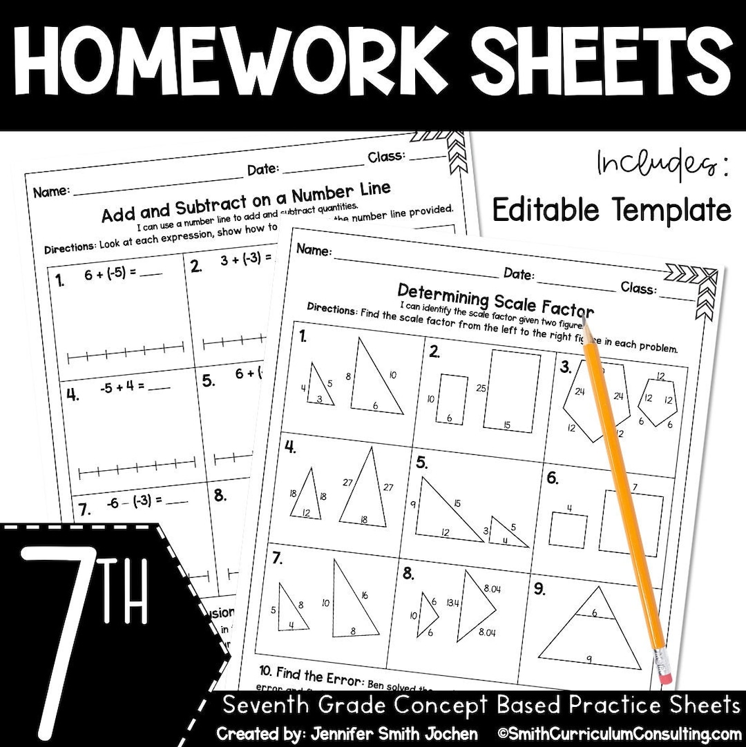 7th Grade Math Homework Sheets: Full Year Practice Bundle - Etsy