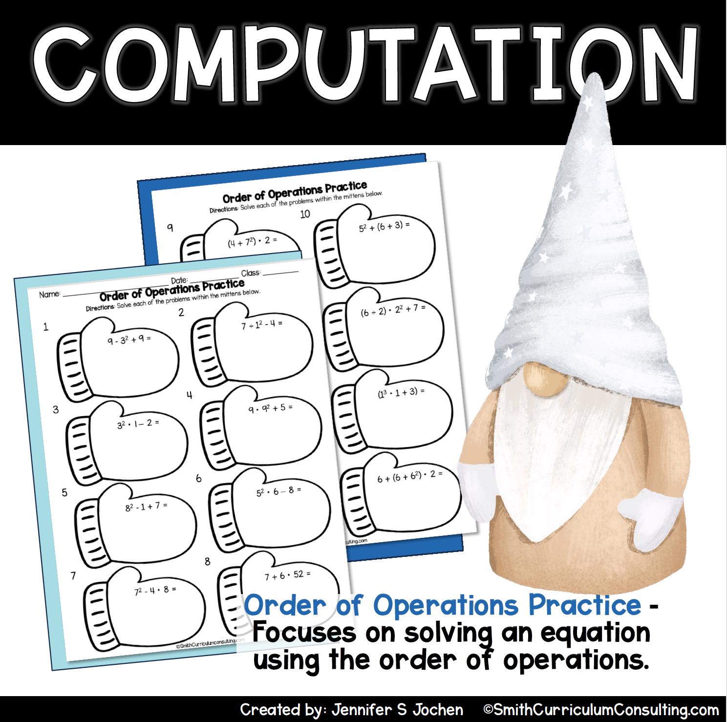 Winter Order of Operations Math: 6-8th Grade Worksheet (printable) - Etsy