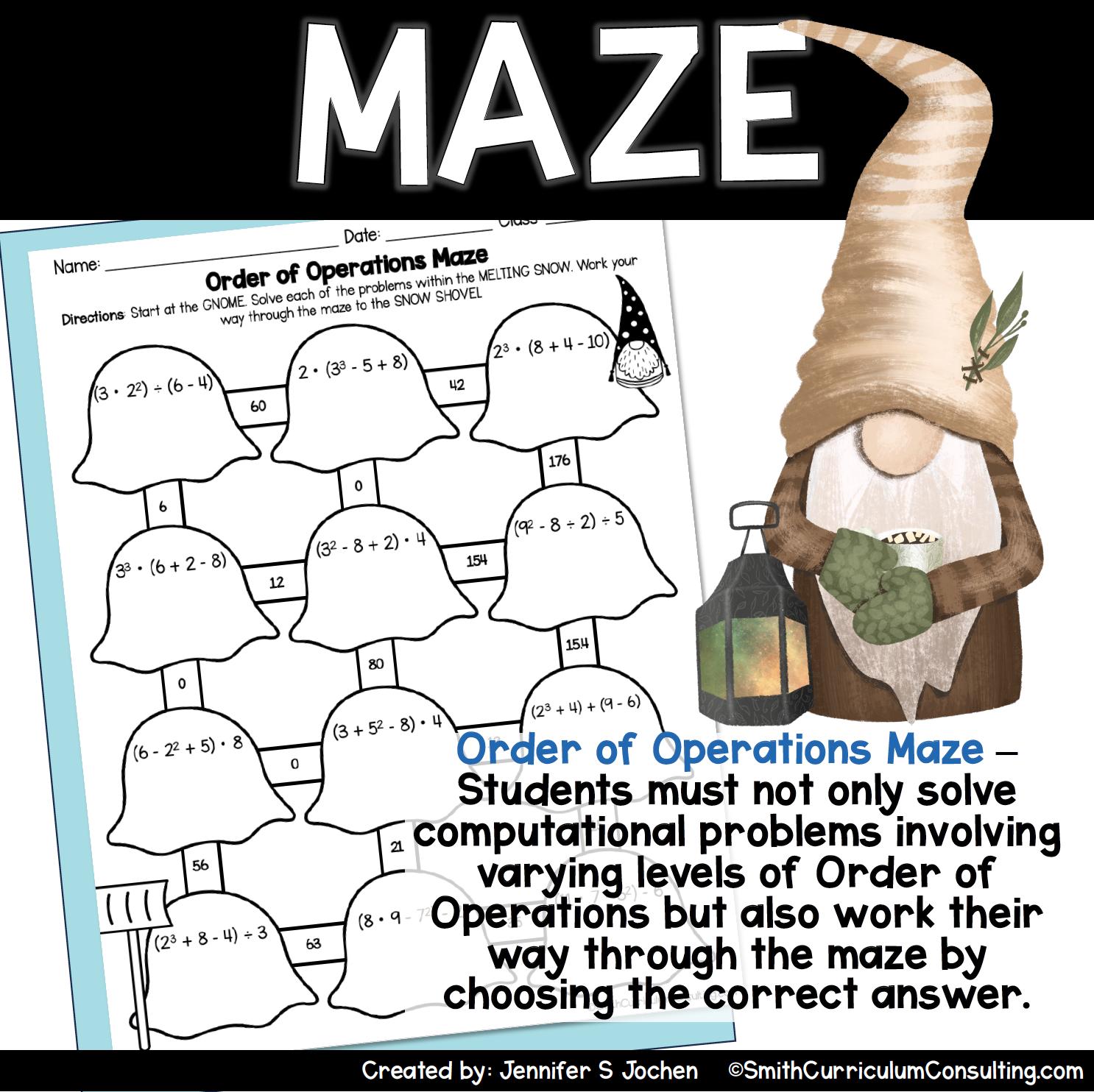 Winter Order of Operations Math: 6-8th Grade Worksheet (printable) - Etsy