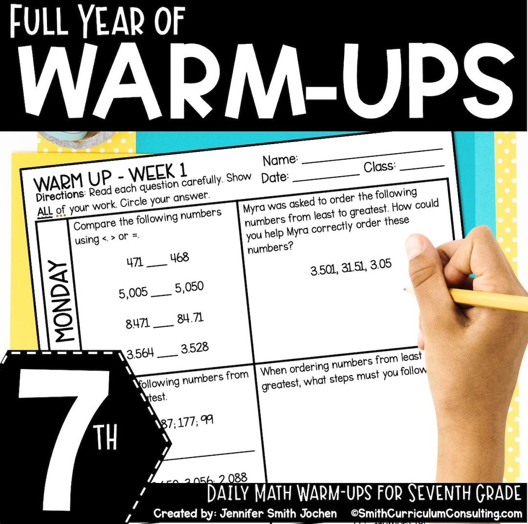 7th Grade Math Warm-ups: Daily Bell Ringers, Full Year (printable ...