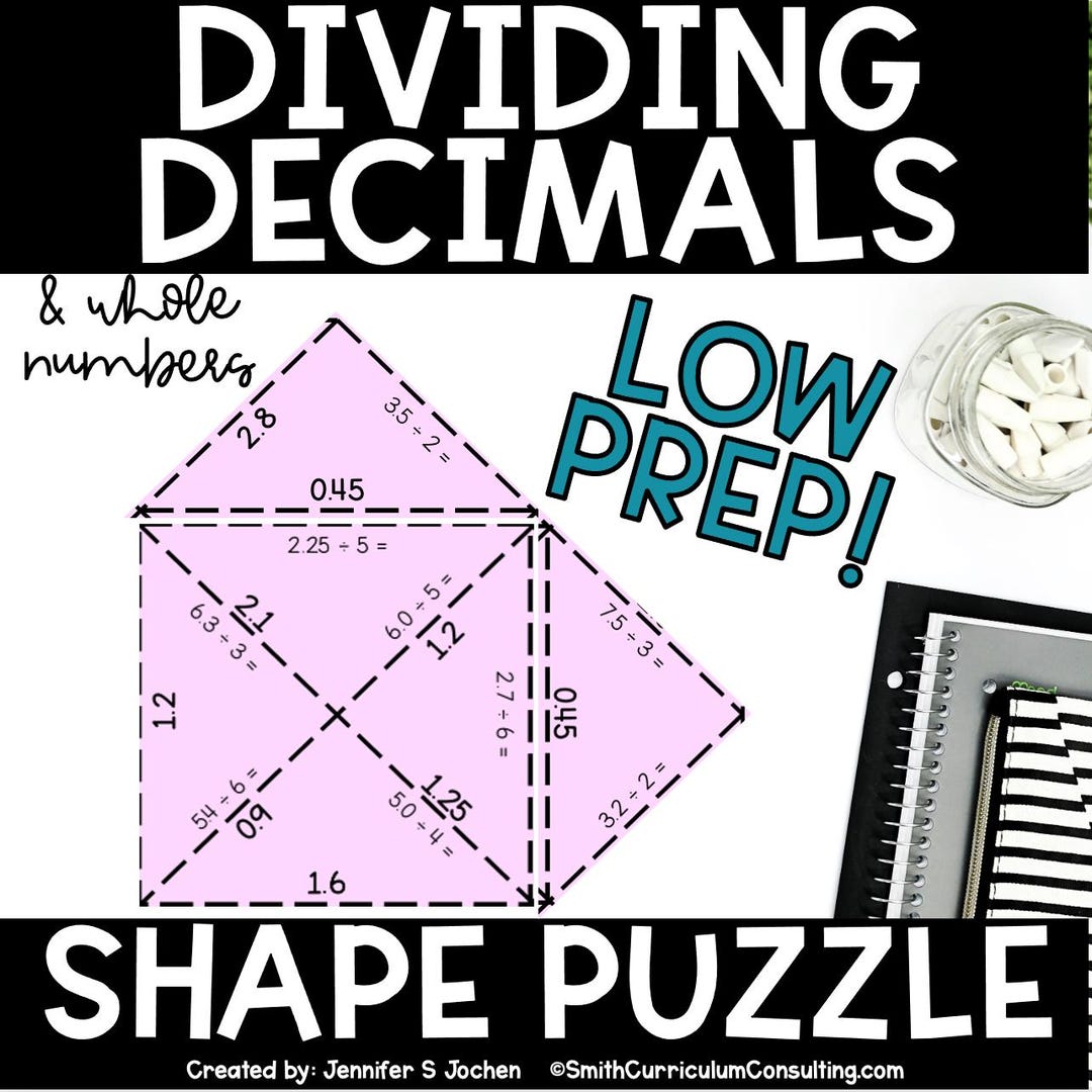 Dividing Decimals by Whole Numbers Puzzle Shape Activity for 4th & 5th ...