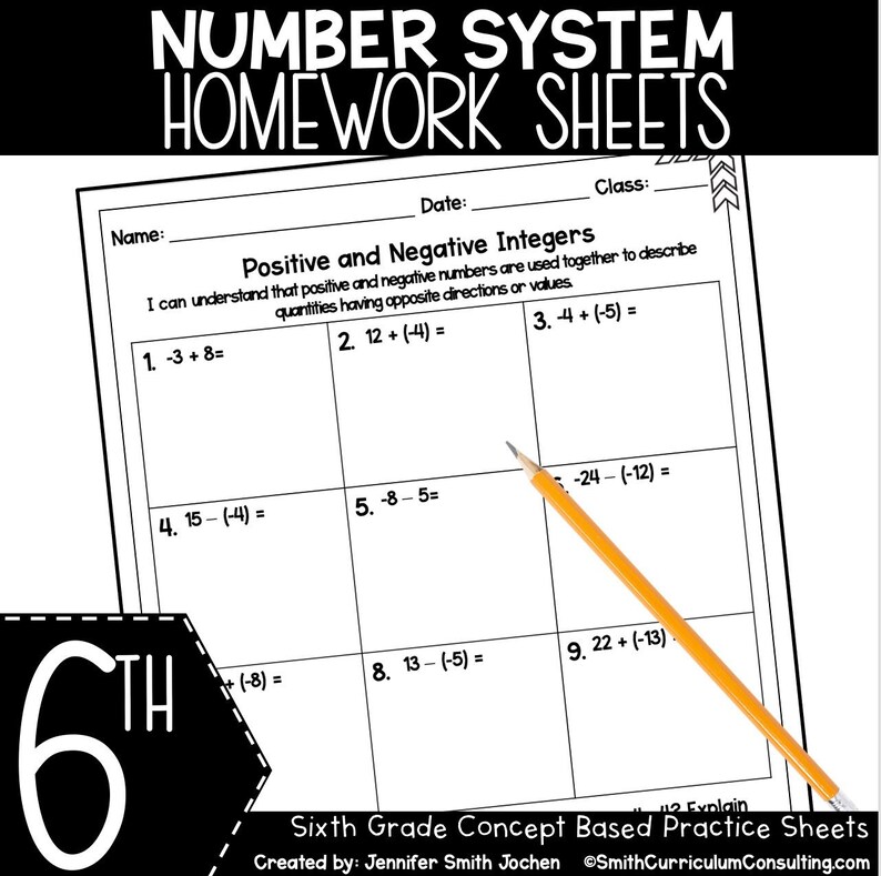 6th Grade Number System Practice Sheets: Homework & Assessment ...
