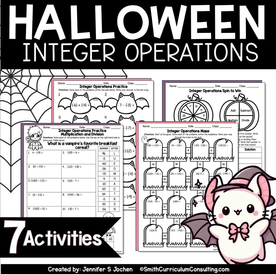 Halloween Math Activity Integer Operations Activities LOW PREP ...