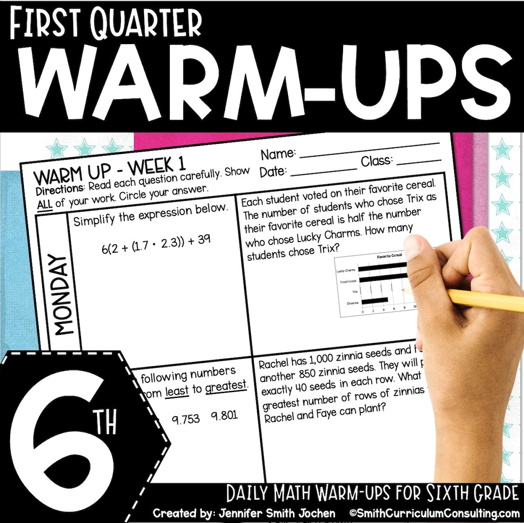6th Grade Math Warm Ups - First Quarter - Daily Bell Ringers, Bellwork ...