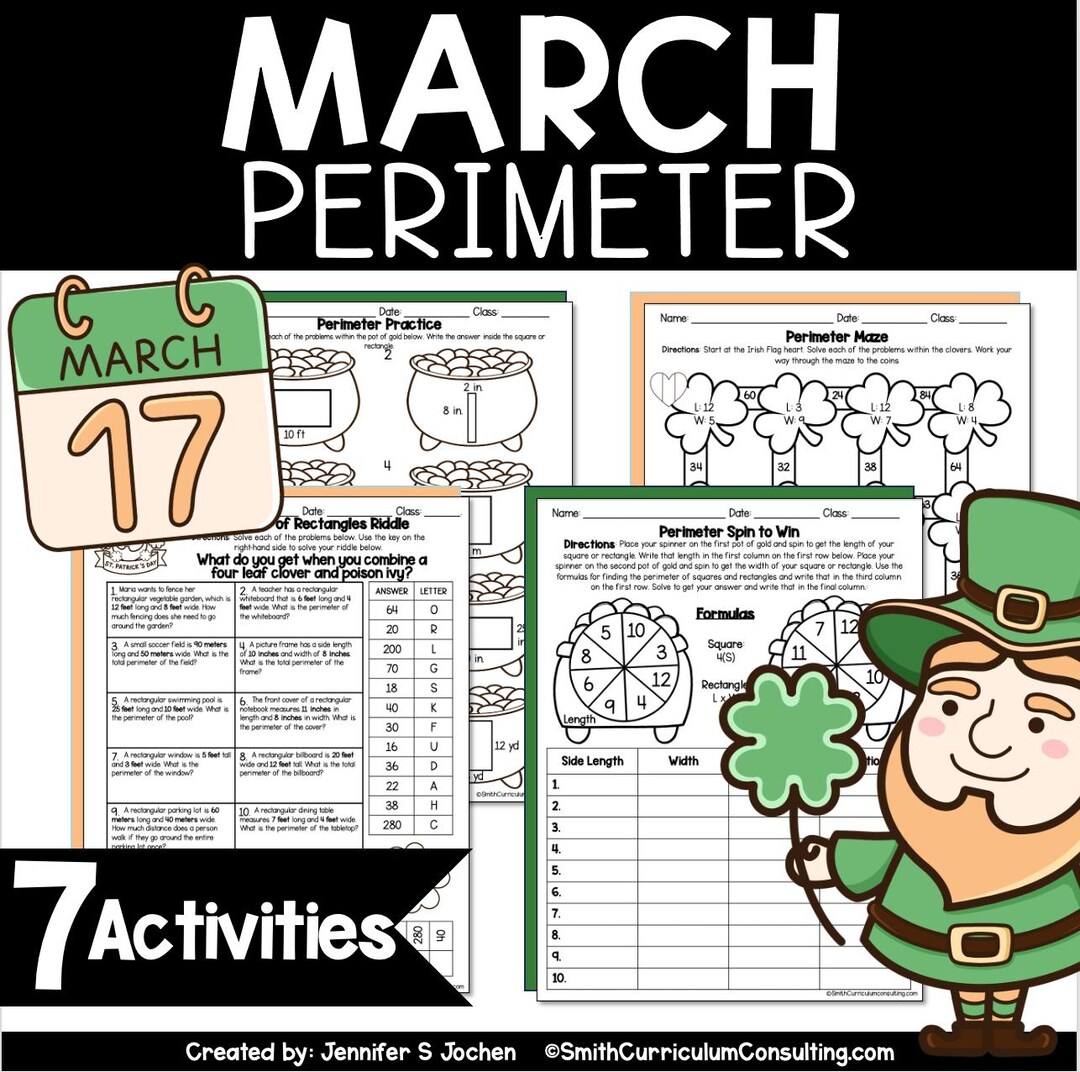 March Math Activity Perimeter of Squares Rectangles 4-5th Grade LOW ...