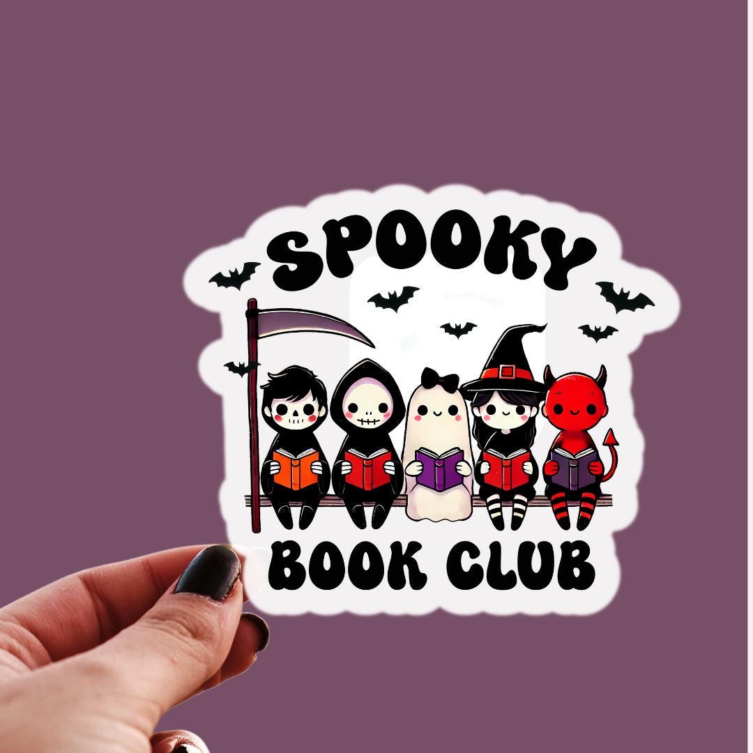 Spooky Book Club Sticker Set Halloween Devil Ghost Grim Reaper ...