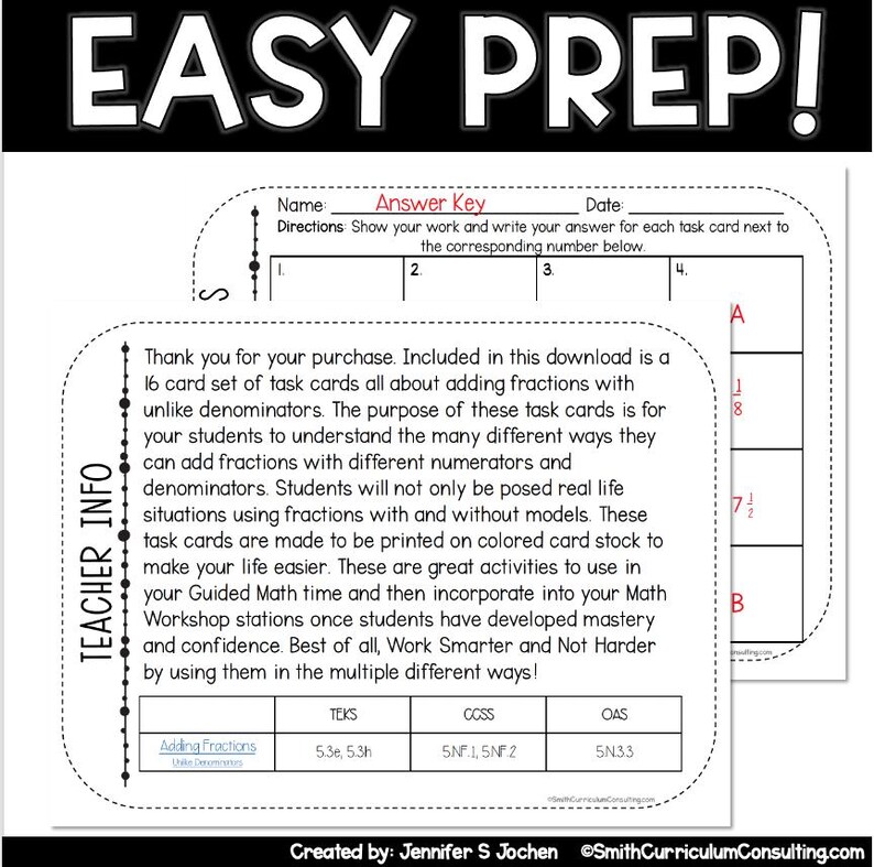 Adding Fractions With Uncommon Denominators Task Cards TEKS 5.3e 5.3h ...