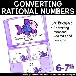Converting Fractions Decimals and Percents Go Fish TEKS 6.2a Math Game ...