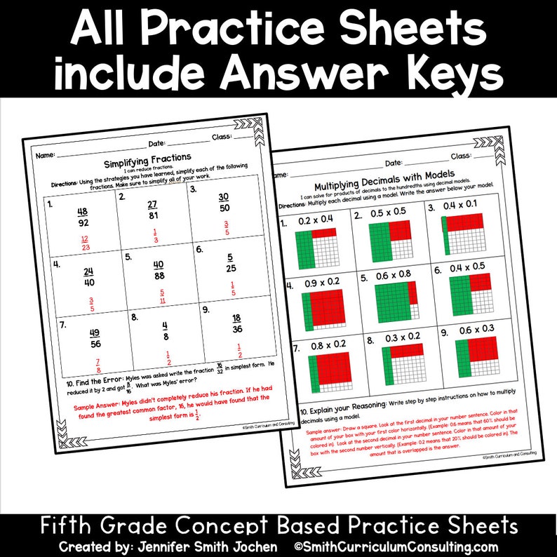 5th Grade Math Homework Sheets for Full Year Bundle Practice Assessment ...
