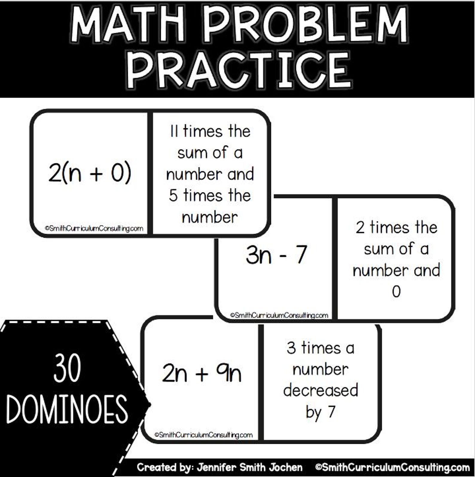 Expressions Dominoes Matching Algebraic Expressions TEKS 6.7a 6.7b ...