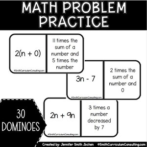 Expressions Dominoes Matching Algebraic Expressions TEKS 6.7a 6.7b ...