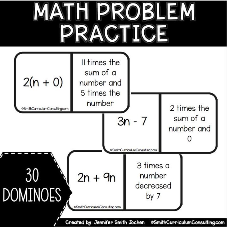 Expressions Dominoes Matching Algebraic Expressions TEKS 6.7a 6.7b ...