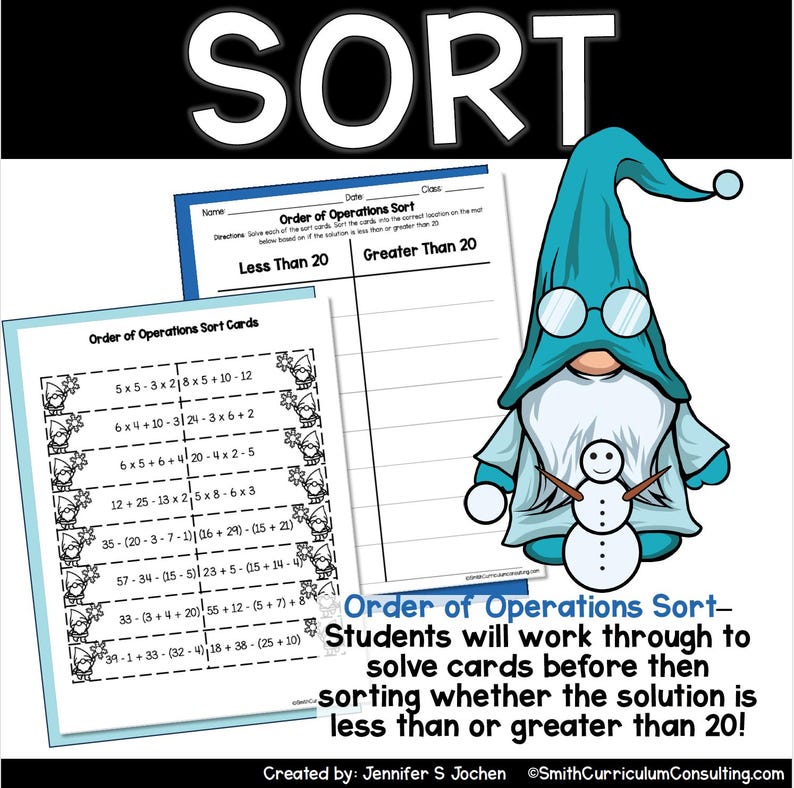 Winter Math Activity Order of Operations 4-5th Grade LOW PREP Worksheet ...