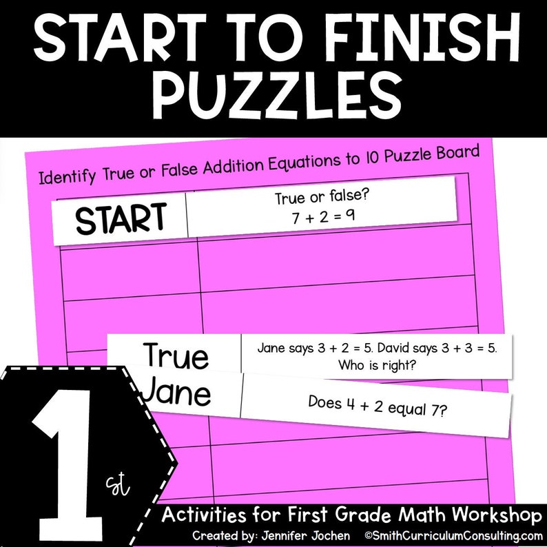 1st Grade Start to Finish Puzzles Self Checking Math Station - Math ...