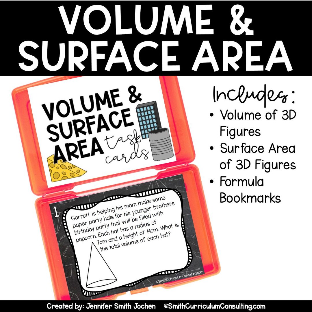 Volume and Surface Area Task Cards 3D Shapes Prisms Pyramids Cones ...