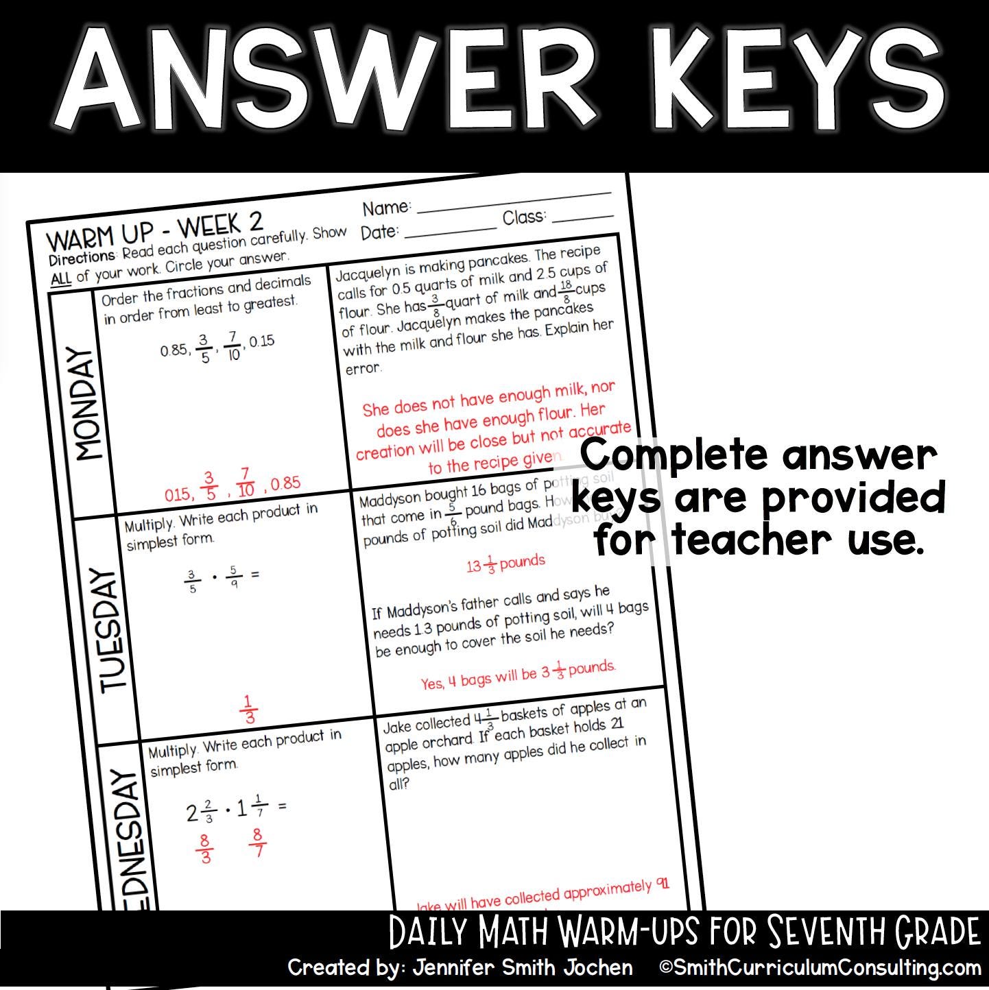 7th Grade Math Warm Ups - First Quarter - Daily Bell Ringers, Bellwork ...