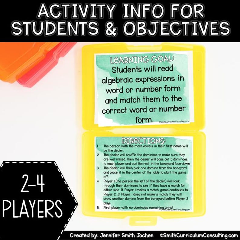 Expressions Dominoes Matching Algebraic Expressions TEKS 6.7a 6.7b ...