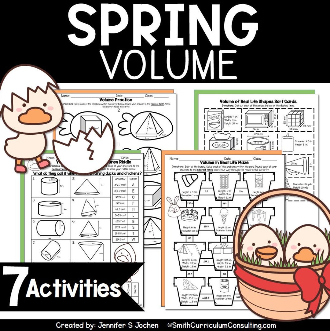 Spring Math Activity Volume of 3D Shapes 6-8th Grade LOW PREP Worksheet ...