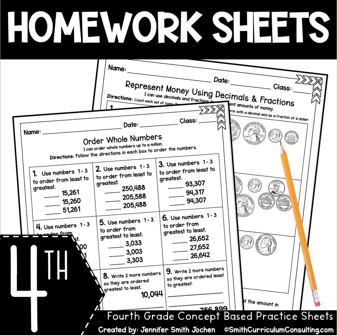 4th Grade Math Homework Sheets for Full Year EDITABLE Template Practice ...