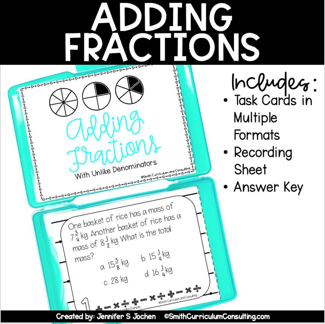 Adding Fractions With Uncommon Denominators Task Cards TEKS 5.3e 5.3h ...