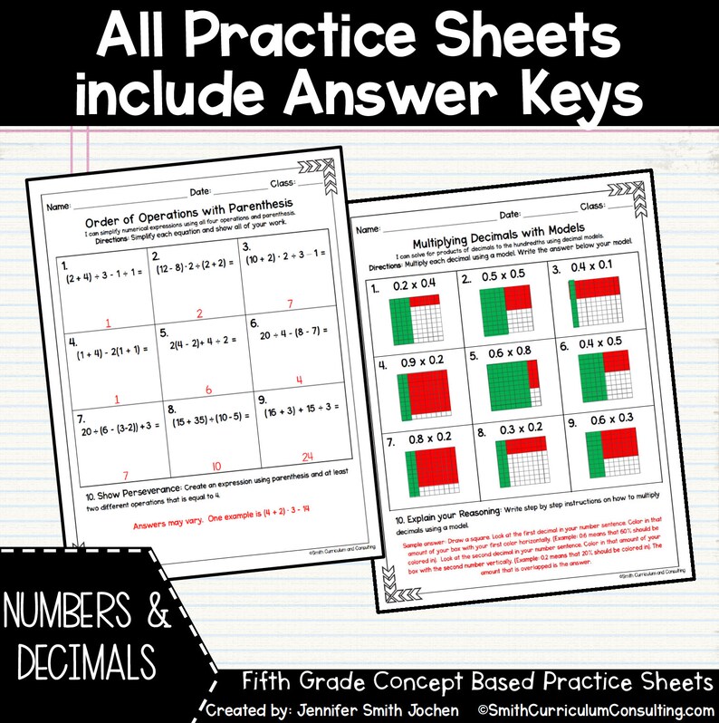 5th Grade Numbers and Decimals Homework Sheets - Practice Sheets - Math ...