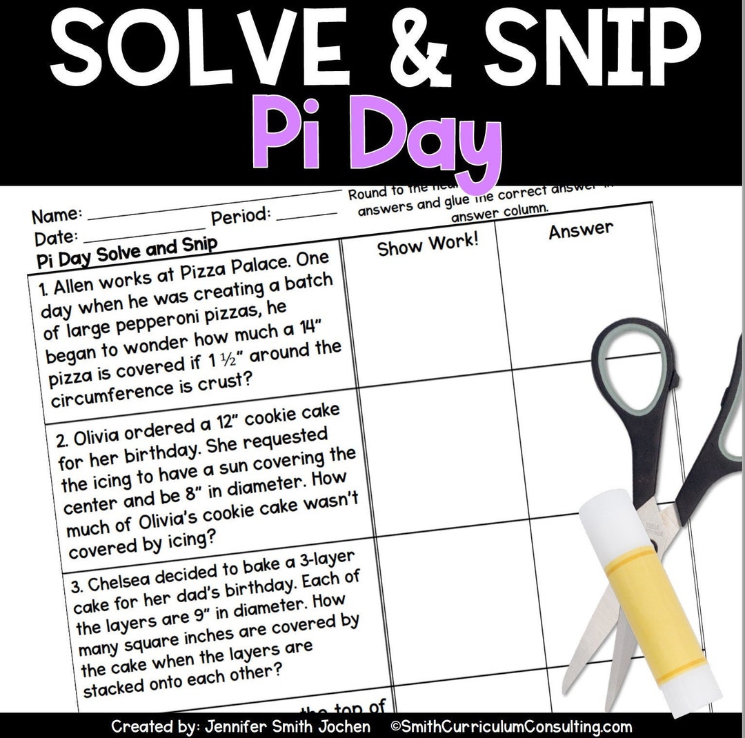 Pi Day Solve and Snip Printable Math Activity Circumference Area of ...
