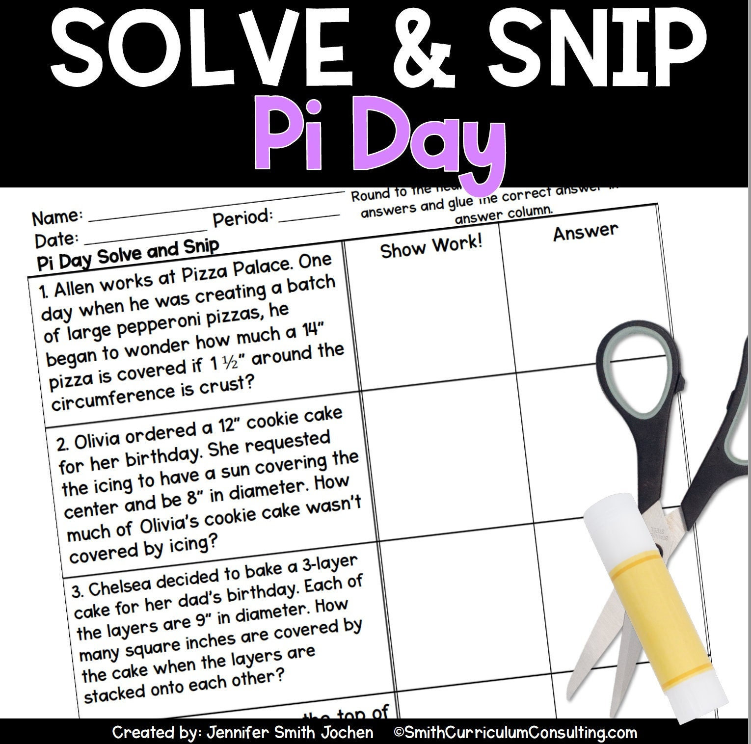 Pi Day Solve and Snip Printable Math Activity Circumference Area of ...
